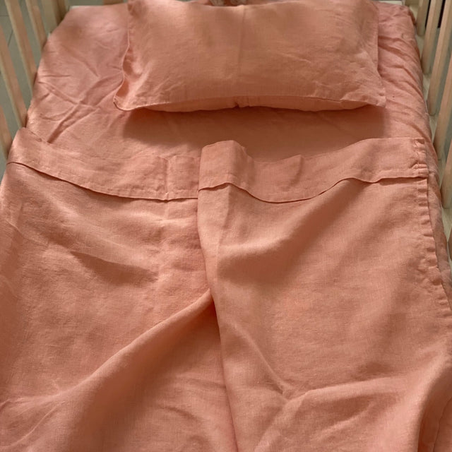 Pure Natural Linen Toddler Bedding Set - Fitted Sheet, Flat Sheet, Pil